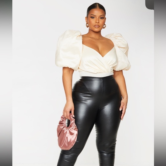 PrettyLittleThing | Tops | Plus Cream Extreme Puff Sleeve Bodysuit ...